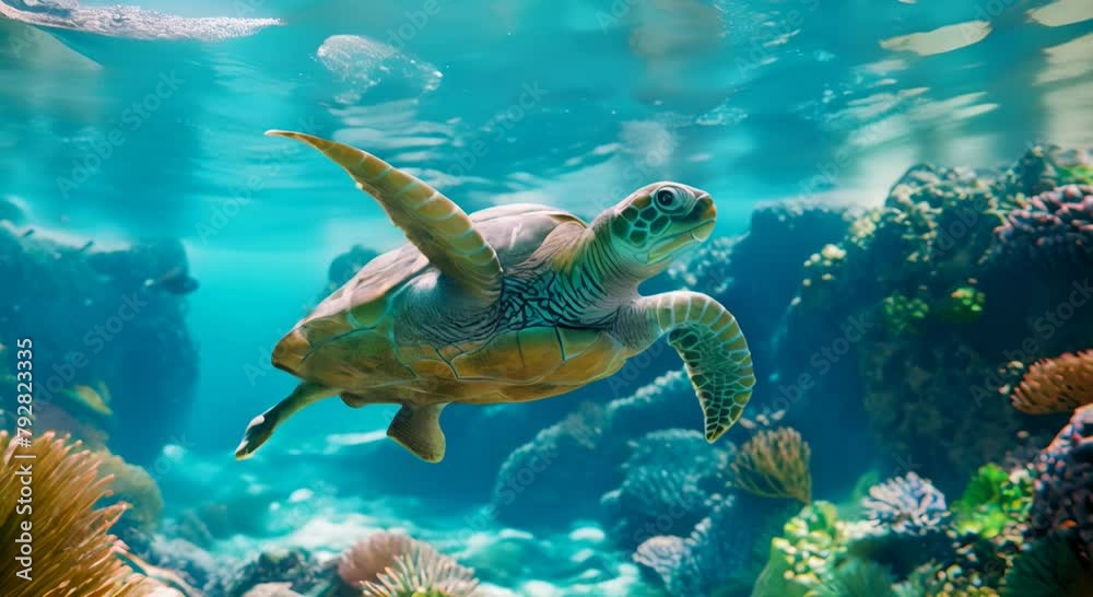 Diverse marine life beneath the ocean's surface, with photorealistic ...