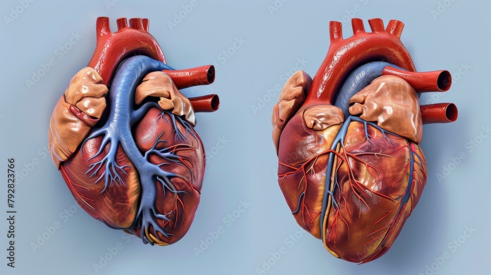 Isolated modern 3D human heart. Anatomically correct heart with veins ...