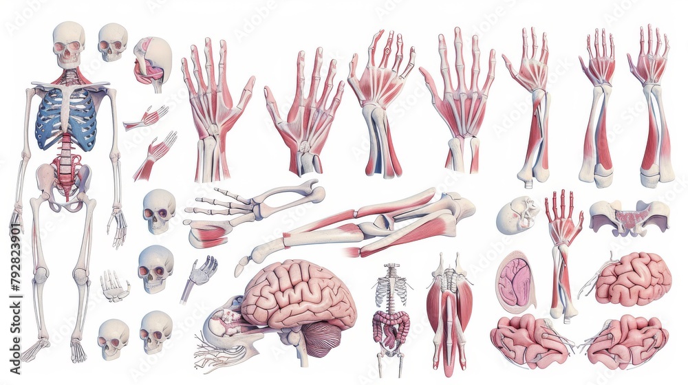 Human hand bones with names and descriptions. Modern illustration ...