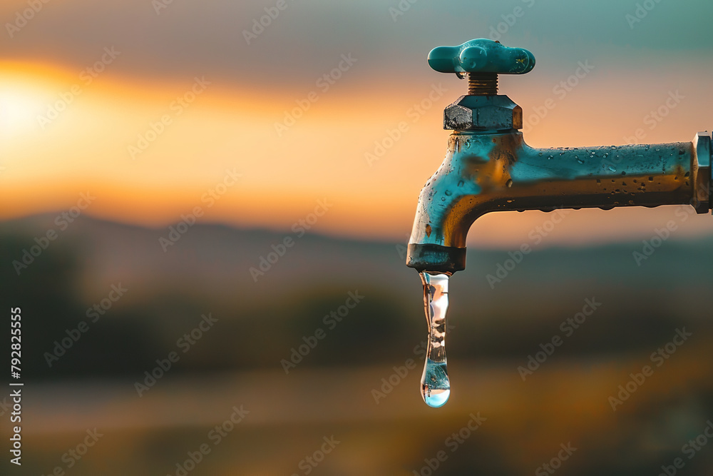 faucet dripping the last drops of water, representing the critical ...