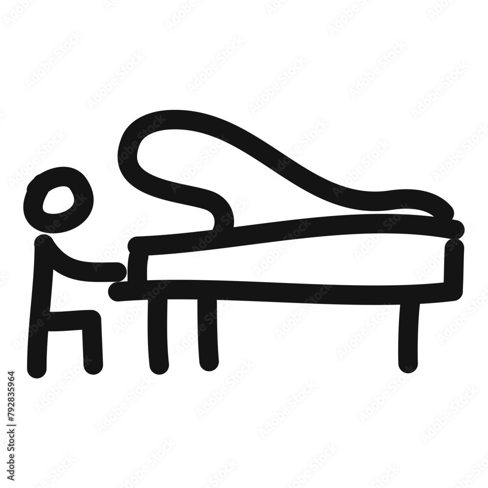 Piano player, simple line art doodle of stick figure playing a grand ...