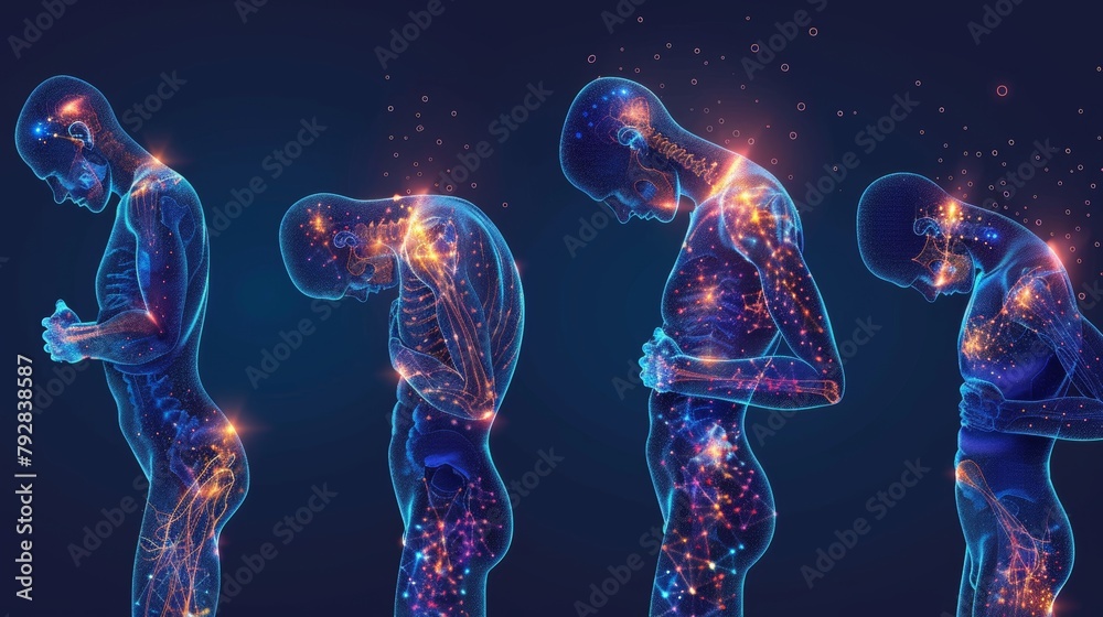 Graphitech illustration of body pain, injury icon set, anatomy ...