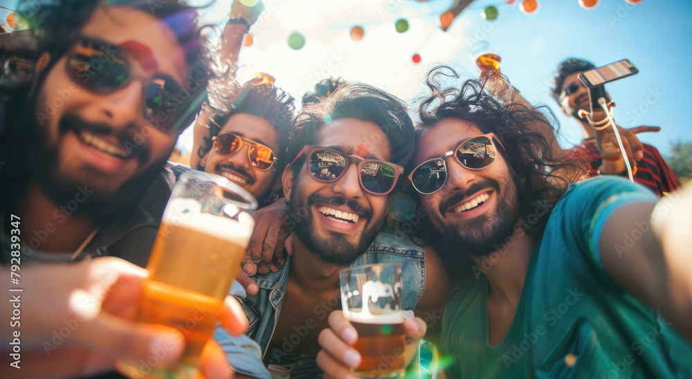 A group of Indian friends, men and women aged between their late 20s to ...