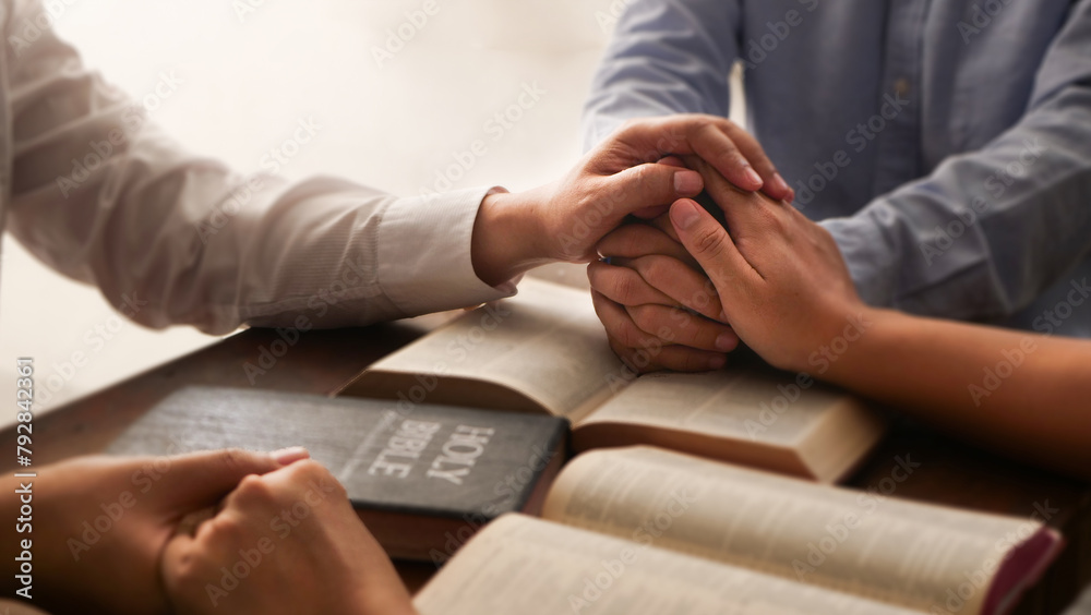 Christian family praying together concept. Christian group singing ...