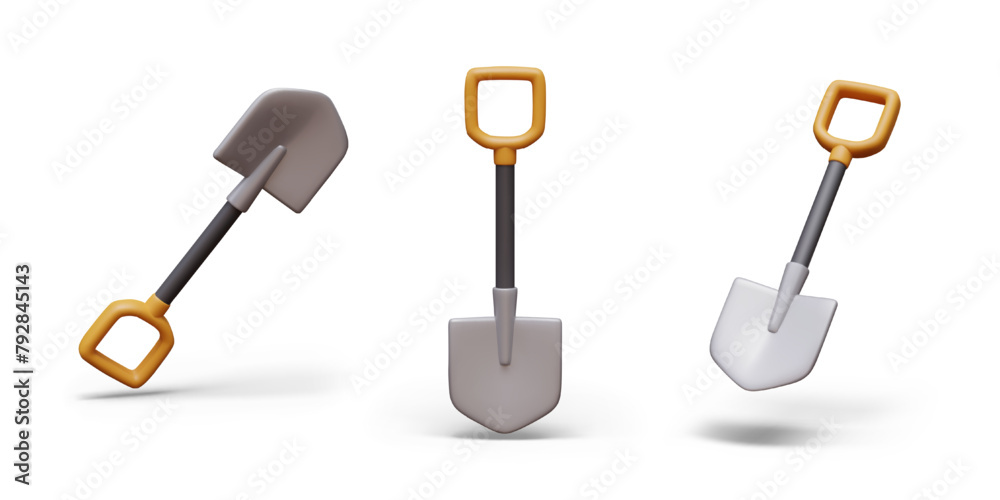 Set of realistic shovels in different positions. Vector tool for ...