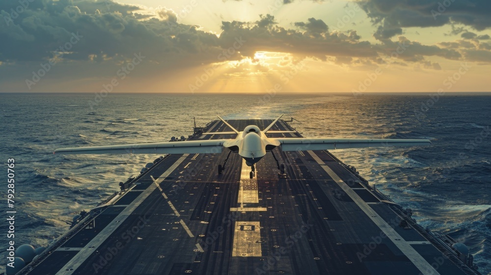 A MALE drone being launched from an aircraft carrier, showcasing its ...