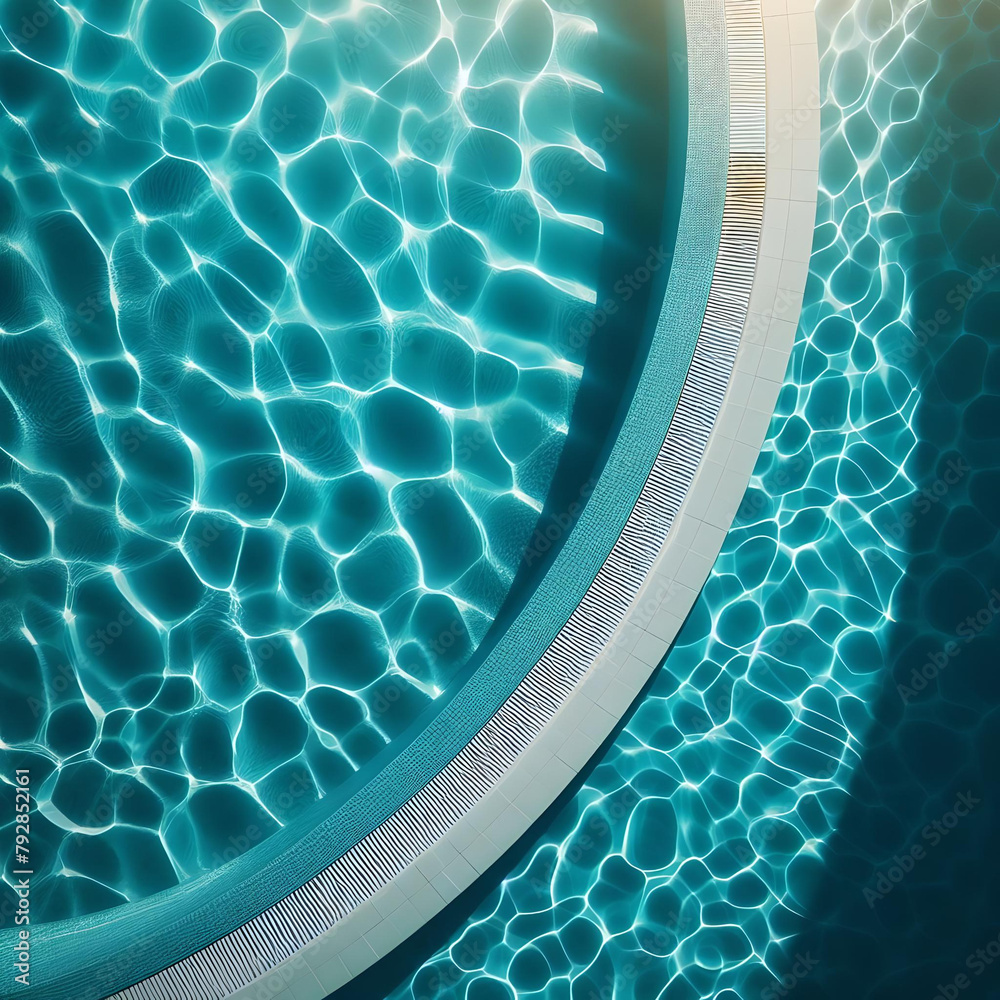 Piscina con agua clara y fondo azul verdoso con reflejos de luz que ...