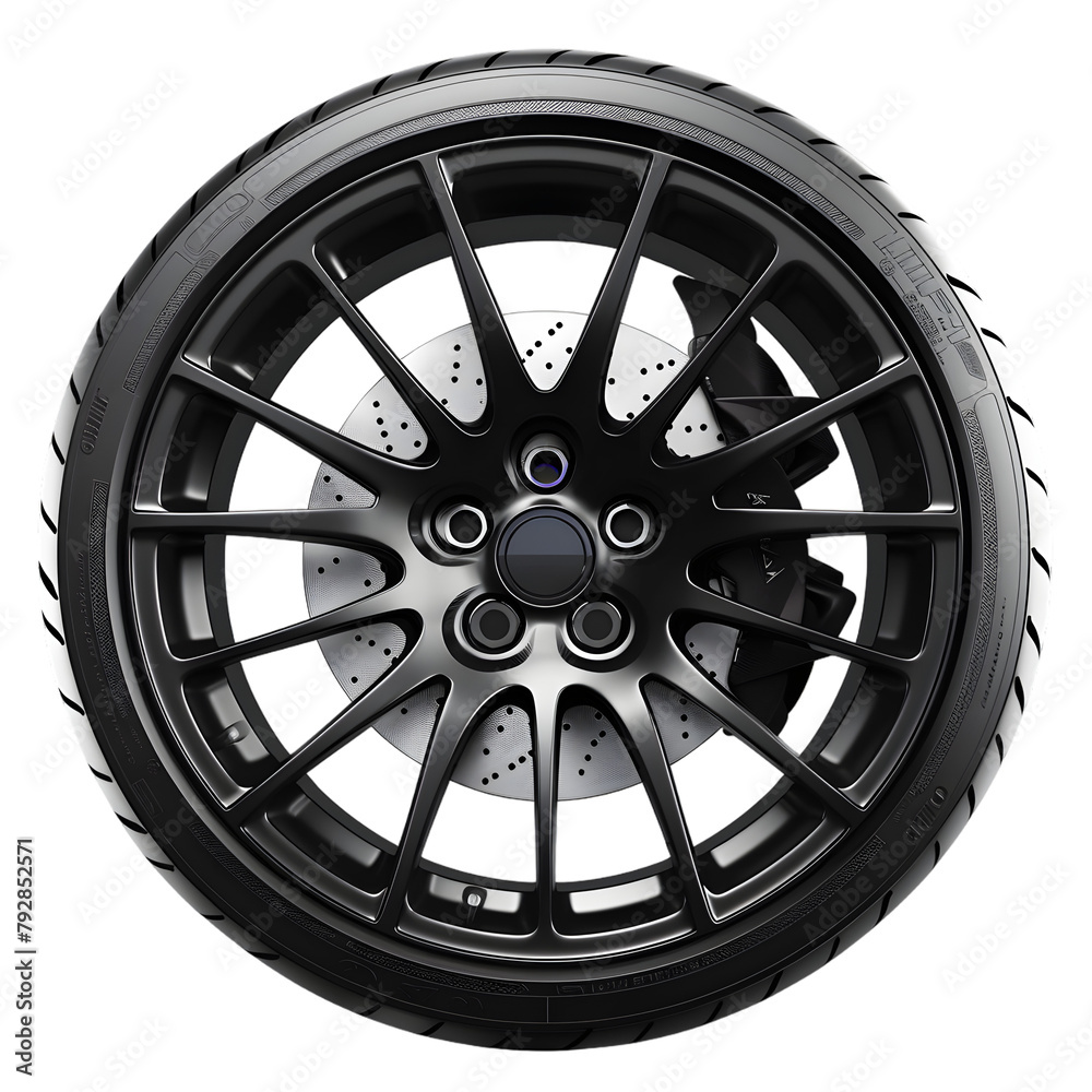 modern sports car wheel, detailed with a sleek tire tread and ...