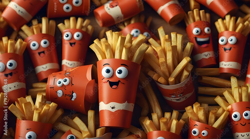 Happy smiling Kawaii cute cartoon french fries. Vector flat cartoon ...