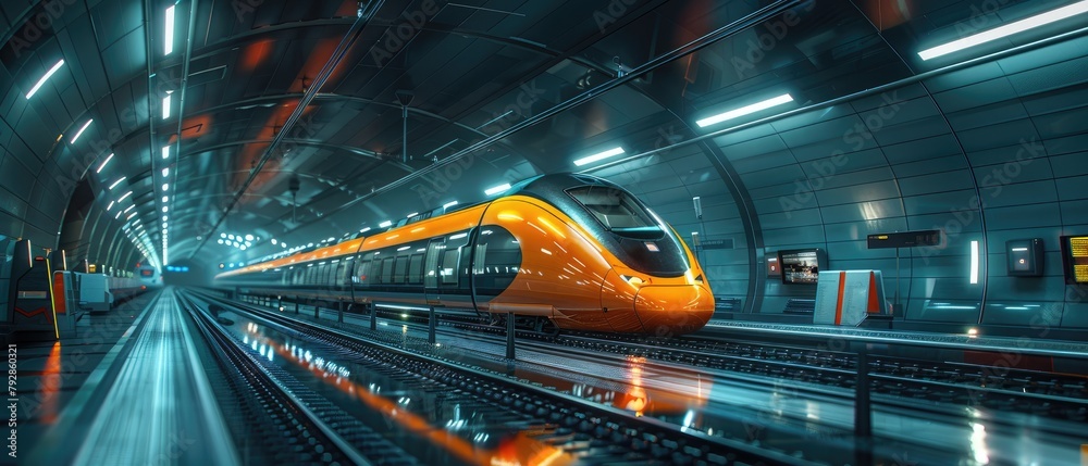 Futuristic transit system with electric maglev trains running through ...