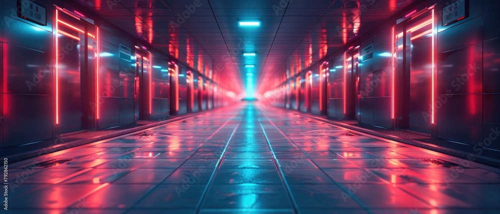 Quantum teleportation station in a high-tech facility, with portals ...