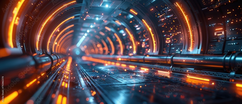 Quantum teleportation station in a high-tech facility, with portals ...