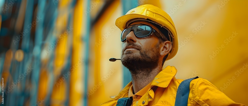 Construction Worker Using Walkie Talkie For Communication On Job Site