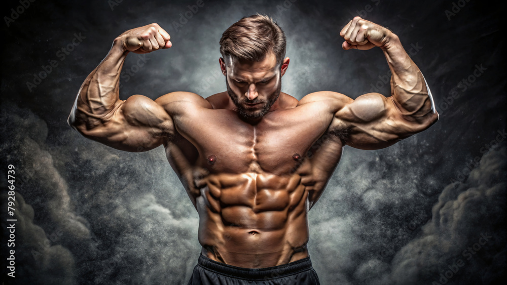 A shirtless muscular man, showing off his defined chest and rippling ...