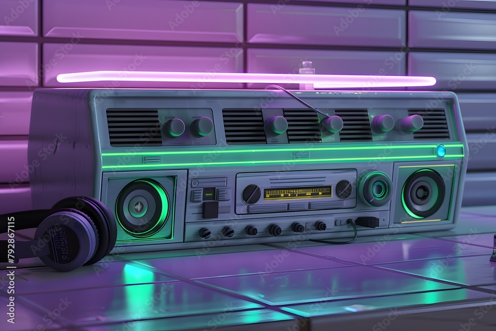 Vintage style boombox sound system 80's Boom Box cassette player, radio ...
