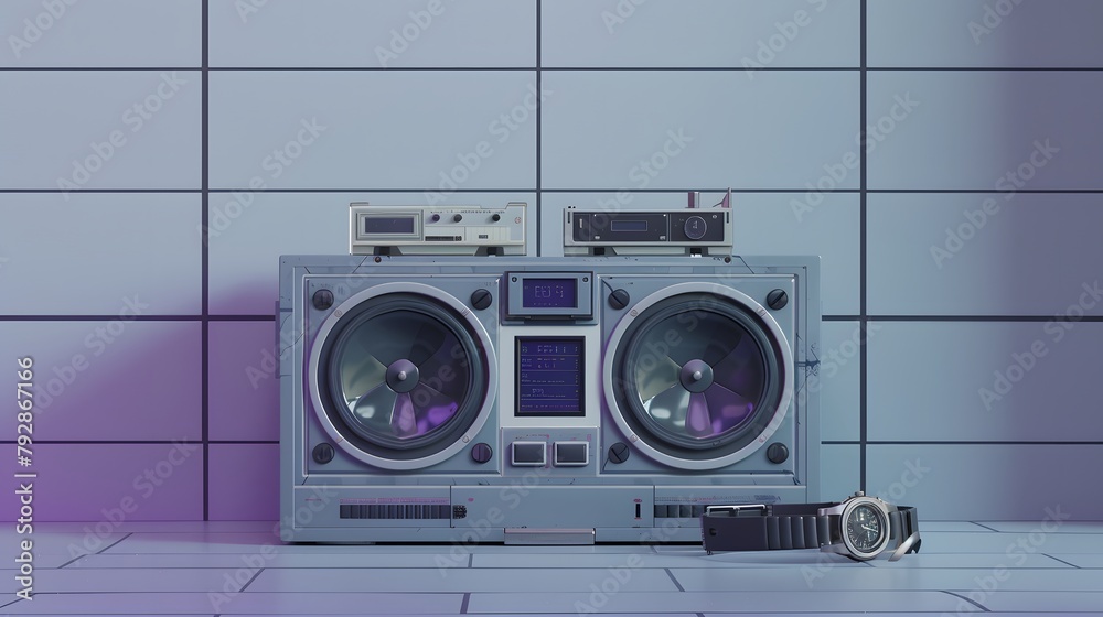 Vintage style boombox sound system 80's Boom Box cassette player, radio ...