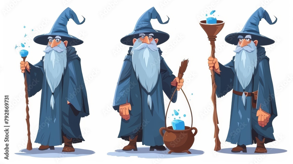 This is an illustration of an old wizard cartoon character with magic ...