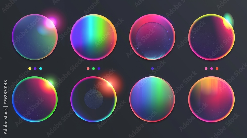 The abstract color gradient spots set is isolated on a transparent ...