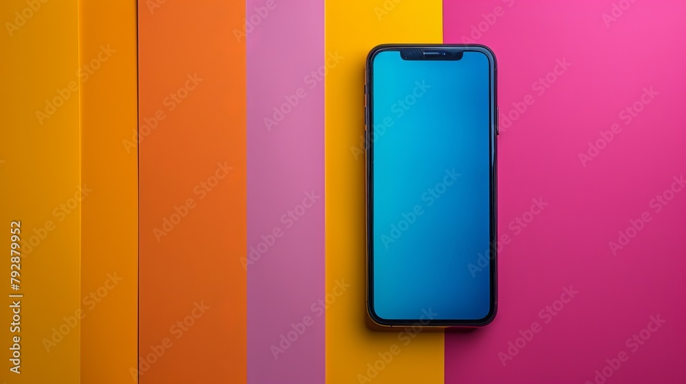 Black smartphone with a blank screen displaying colorful app icons ...