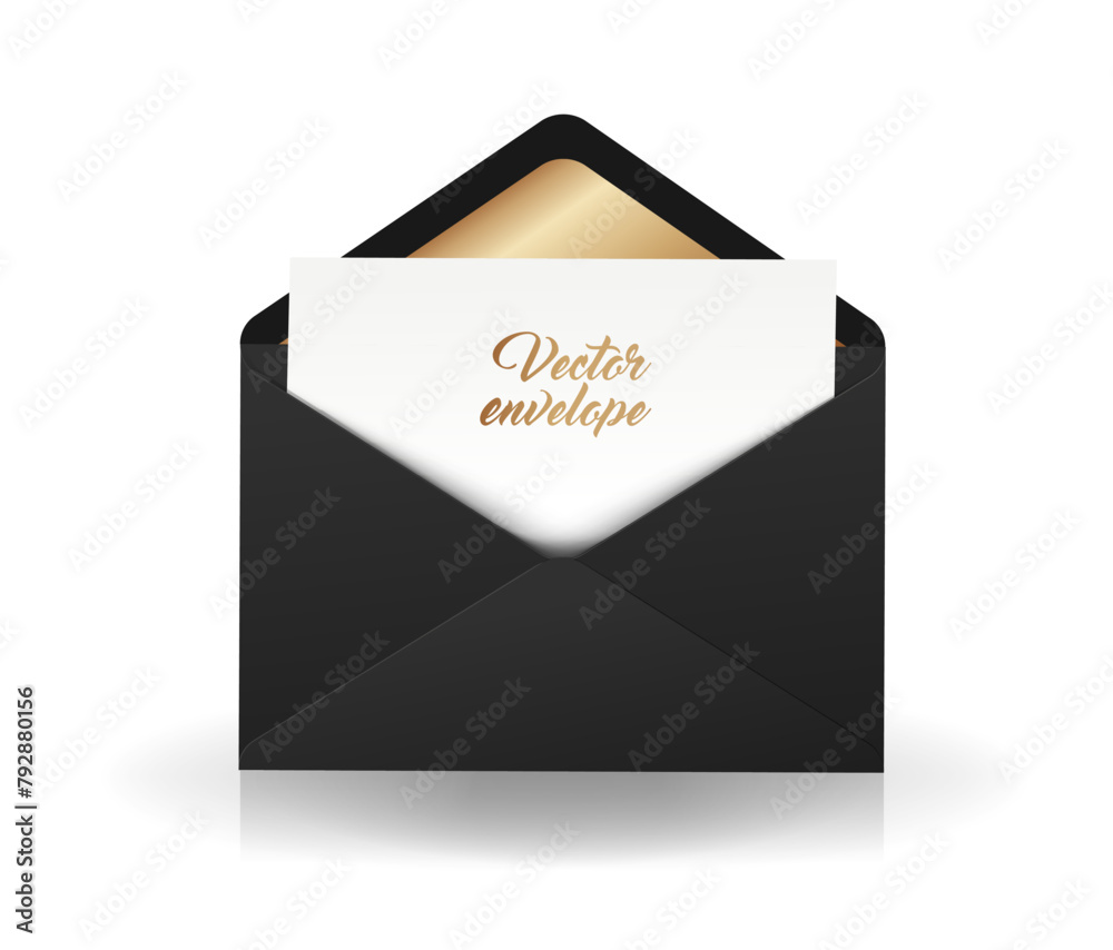 Vector envelope. Open black envelope with invitation card. Marriage ...