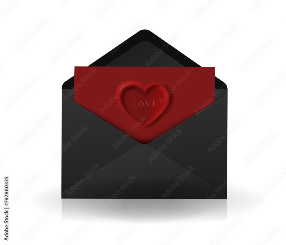 Vector envelope. Open black envelope with love invitation card ...