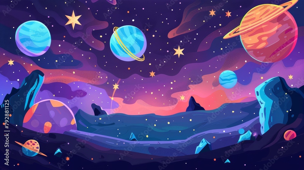 A modern parallax background for 2D game animation with cartoon ...