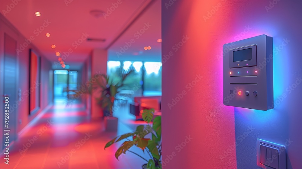 Close-up view of an office smart lighting control panel, against a ...