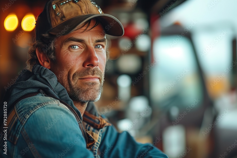 Truck Driver's Coffee Break A trucker enjoying a coffee break at a ...