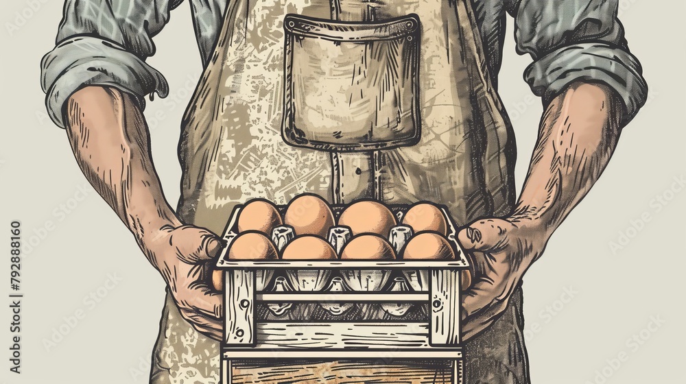In this vintage ad template design, a farmer holds a wooden basket ...