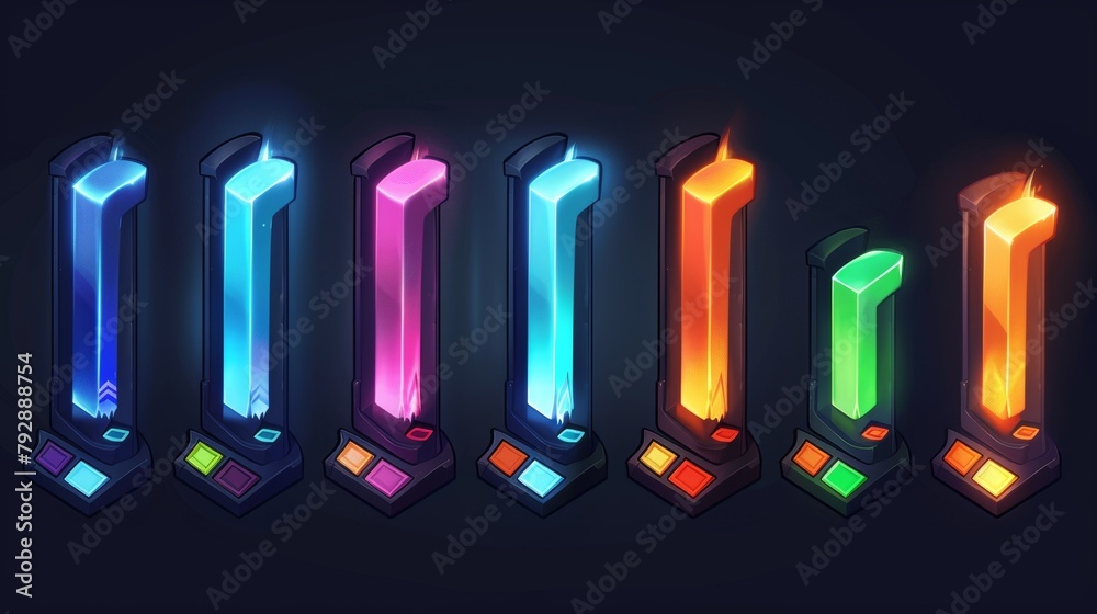 A set of cartoon modern icons for game progress bars, UI or GUI ...