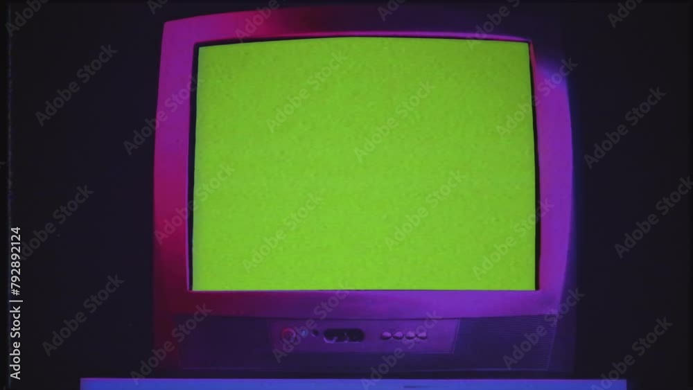 Vintage TV Green Screen Neon Colors Old VHS Texture Old Television Zoom ...