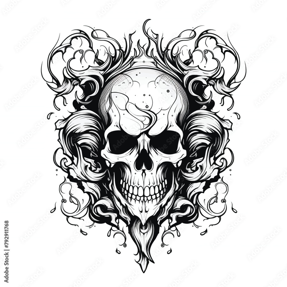 Hand drawn mushroom evil brachiosaurus skull hand drawn illustrator ...