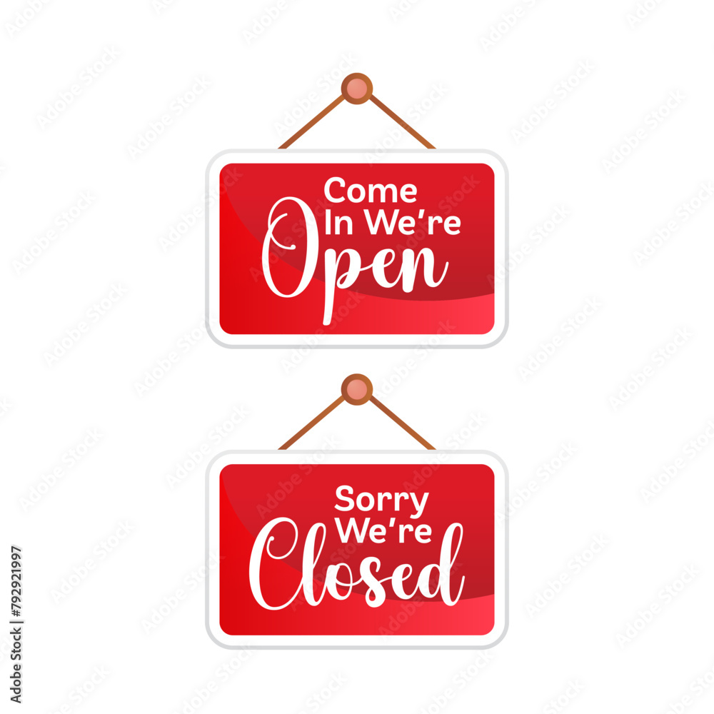 Door sign or hanging board displaying the messages Welcome we are open ...