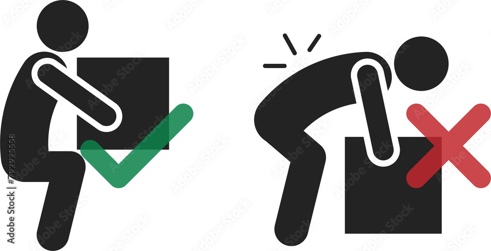 Bundle set of pictogram right and wrong way to lift heavy box, for ...
