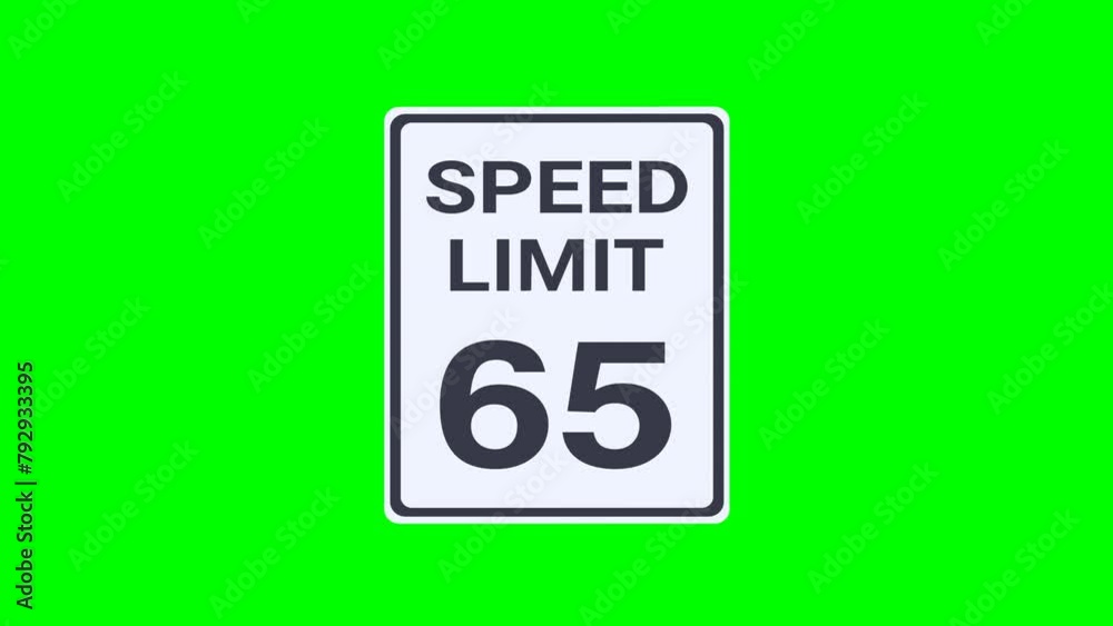 Appearance of a rectangular black and white 65 mph speed limit road ...