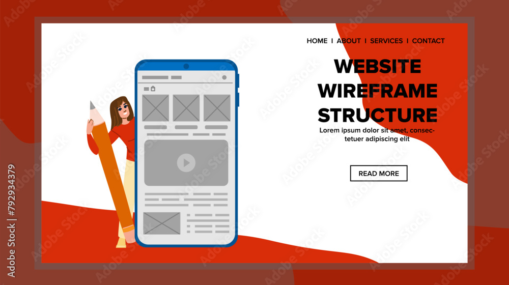 user website wireframe structure vector. interface sketch, mockup ...