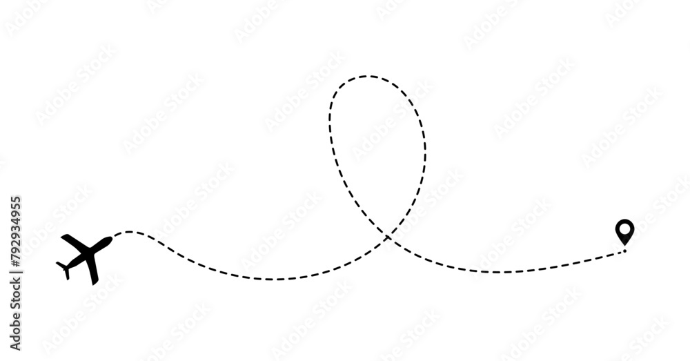 Flight routes Flat ways. Set of dashed airplane trajectory. Travel ...