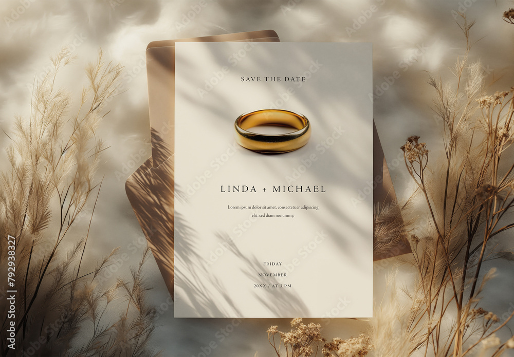 Blank Invitation Mockup Card With Beige Background and Generative ai ...