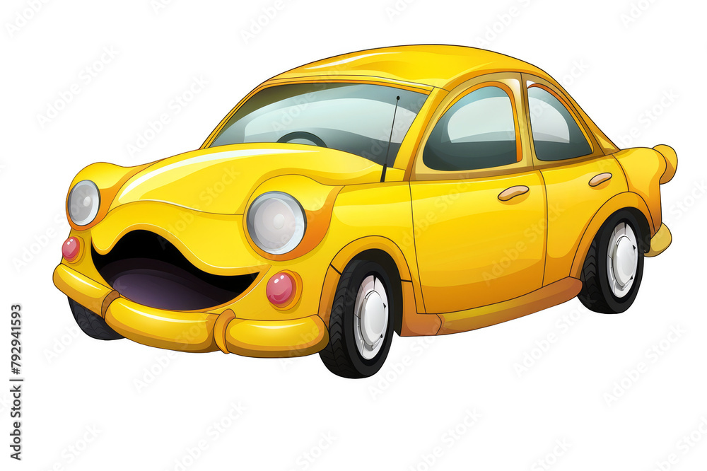 Hand drawn cartoon yellow car on transparent background Stock ...