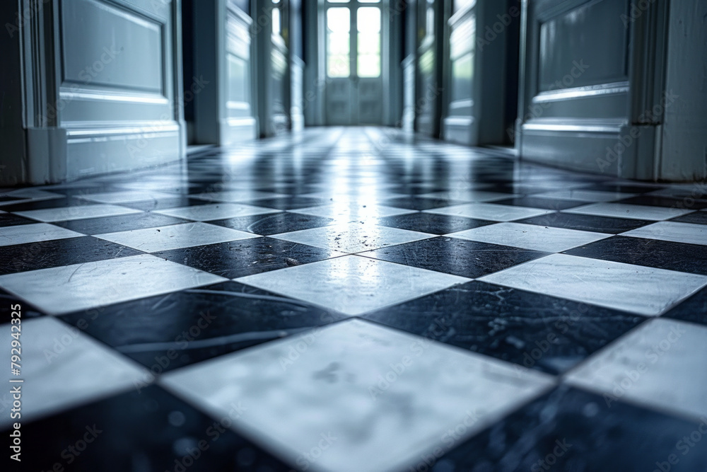 An image of a simple hallway where the floor tiles are painted in a ...