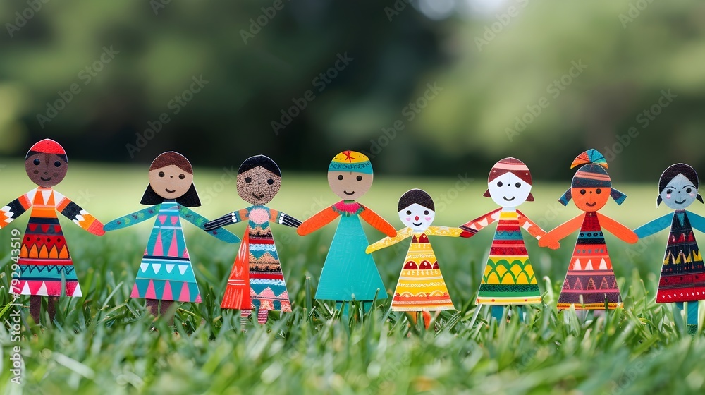 Hand-in-hand Paper Dolls from Various Cultural Backgrounds Celebrating ...