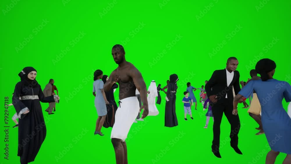 3D animation of African and Arab people dancing and having fun by the ...