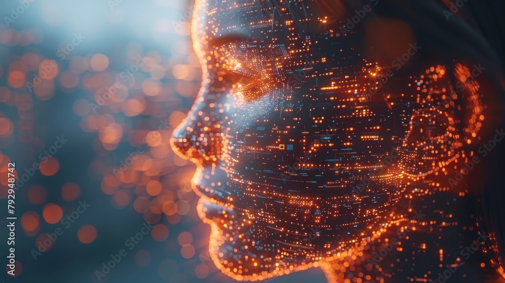 Shape of people combined with electronic patterns and digital ...