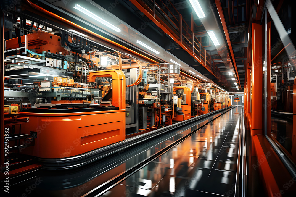 Holographic of digital Factory machinery structure on orange base ...