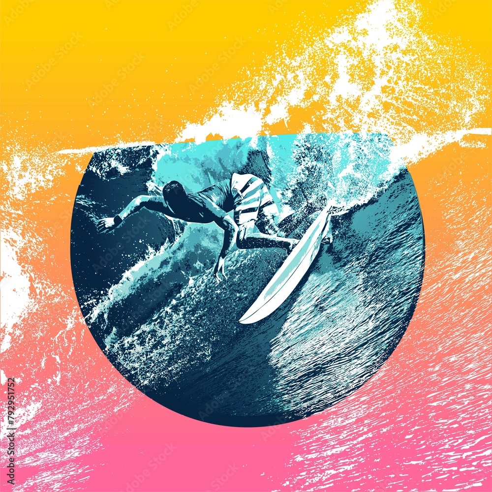 surf, ilustracion, olas, silueta, pegatina, surfista, vector Stock ...