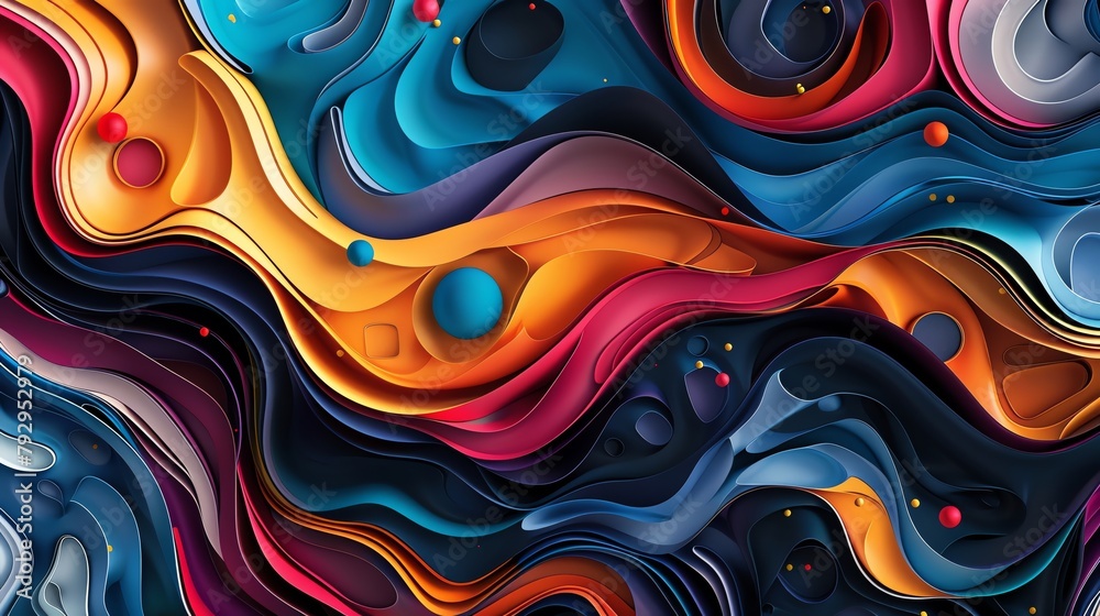 Abstract pattern created from a lively mix of 3D shapes vibrant colors ...
