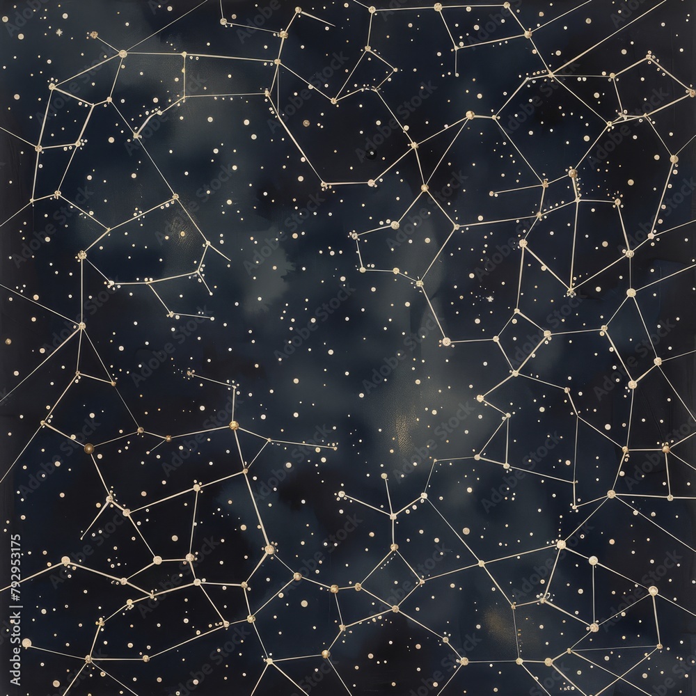 Starry night sky with connected constellations and scattered stars ...