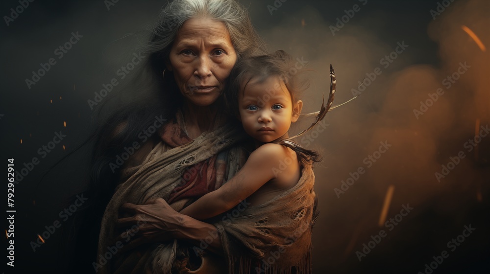 Woman holding her inner child watching ancestral generational trauma ...