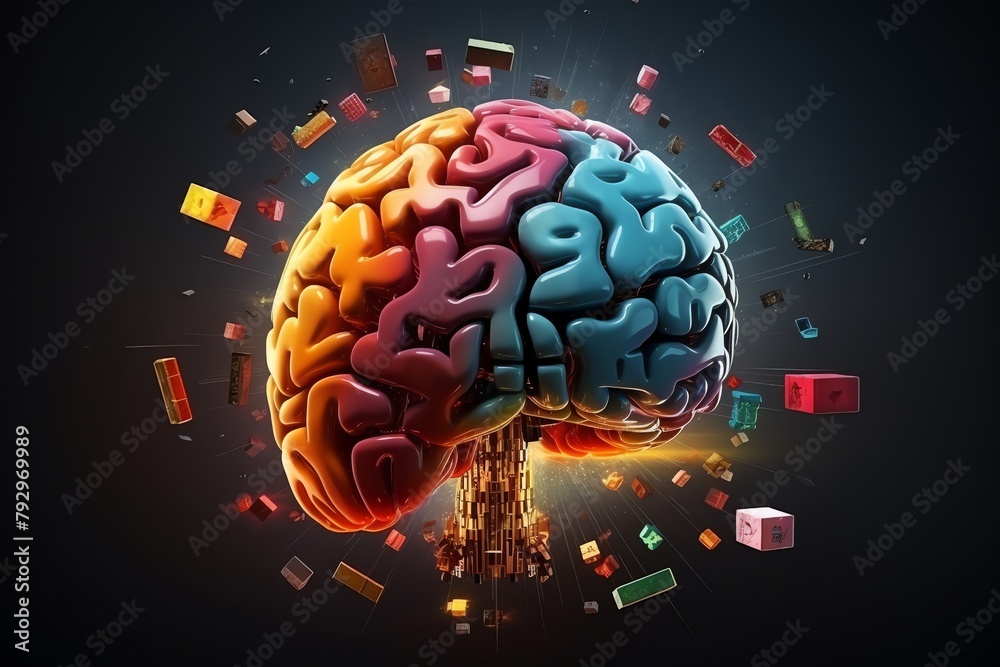 concept of a puzzle human brain full with creativity, shows multiple ...