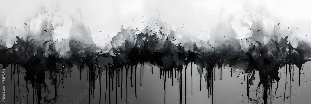 Black and grey dripping watercolor paint on transparent background ...